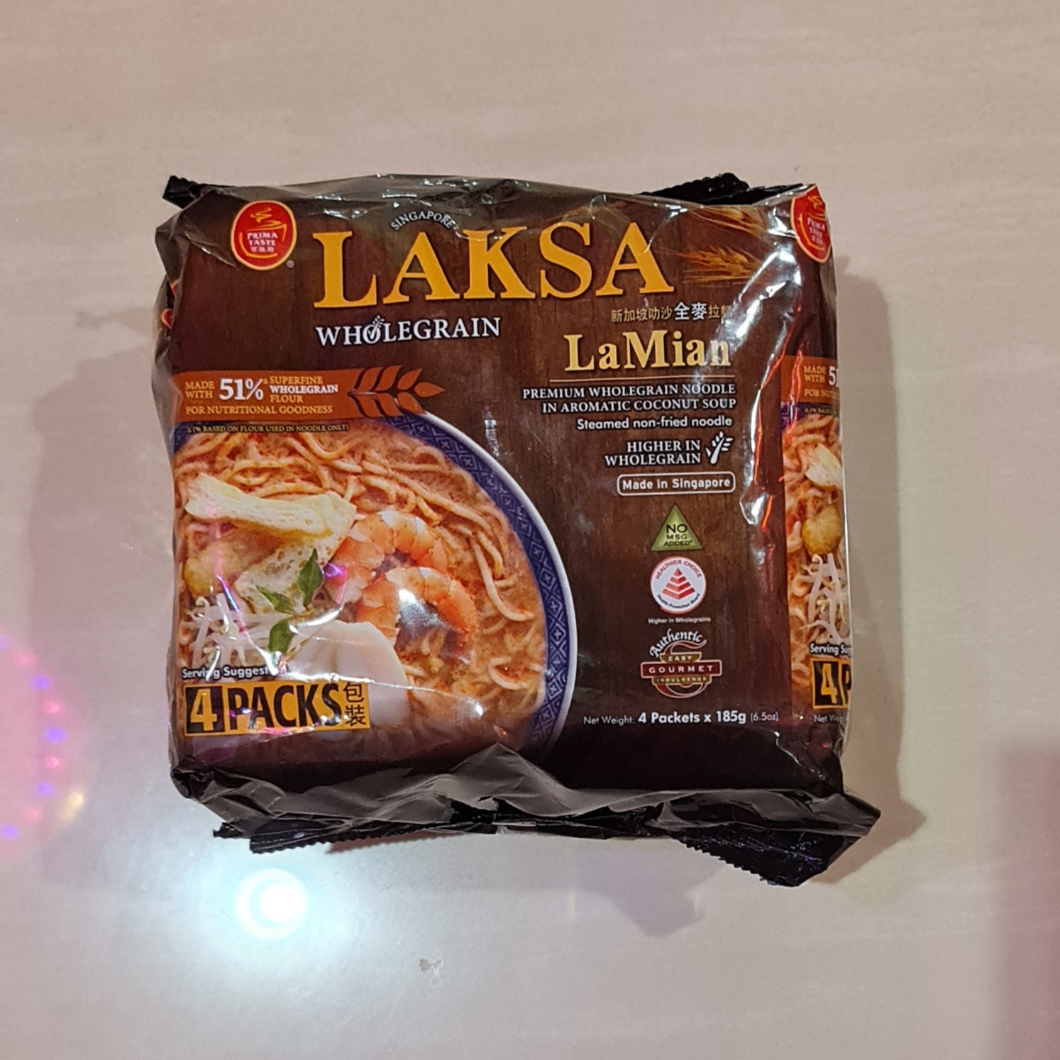 Mie Prima Taste Singapore Laksa Lamian La Mian Wholegrain 4 x 185 Gram ...