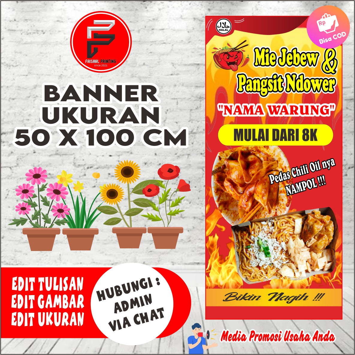 Banner Mie Jebew / Spanduk Pangsit Dower / Banner Mie Pedas / Banner ...