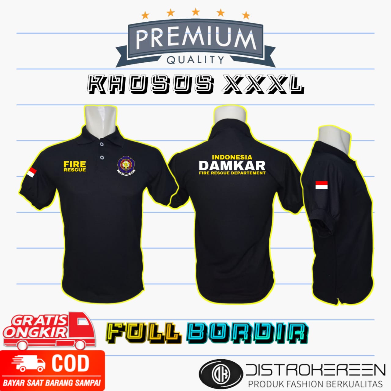 KAOS KERAH SERAGAM DAMKAR FIRE RESCUE UKURAN XXXL FULL BORDIR | Lazada ...