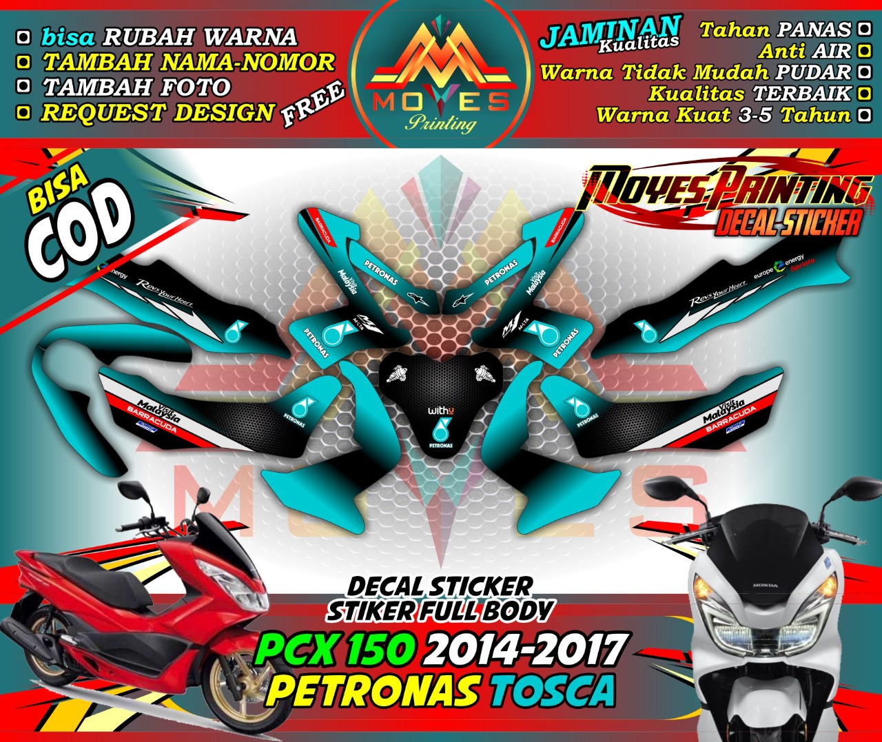 decal pcx 150 petronas hijau tosca decal stiker motor pcx 150 stiker ...