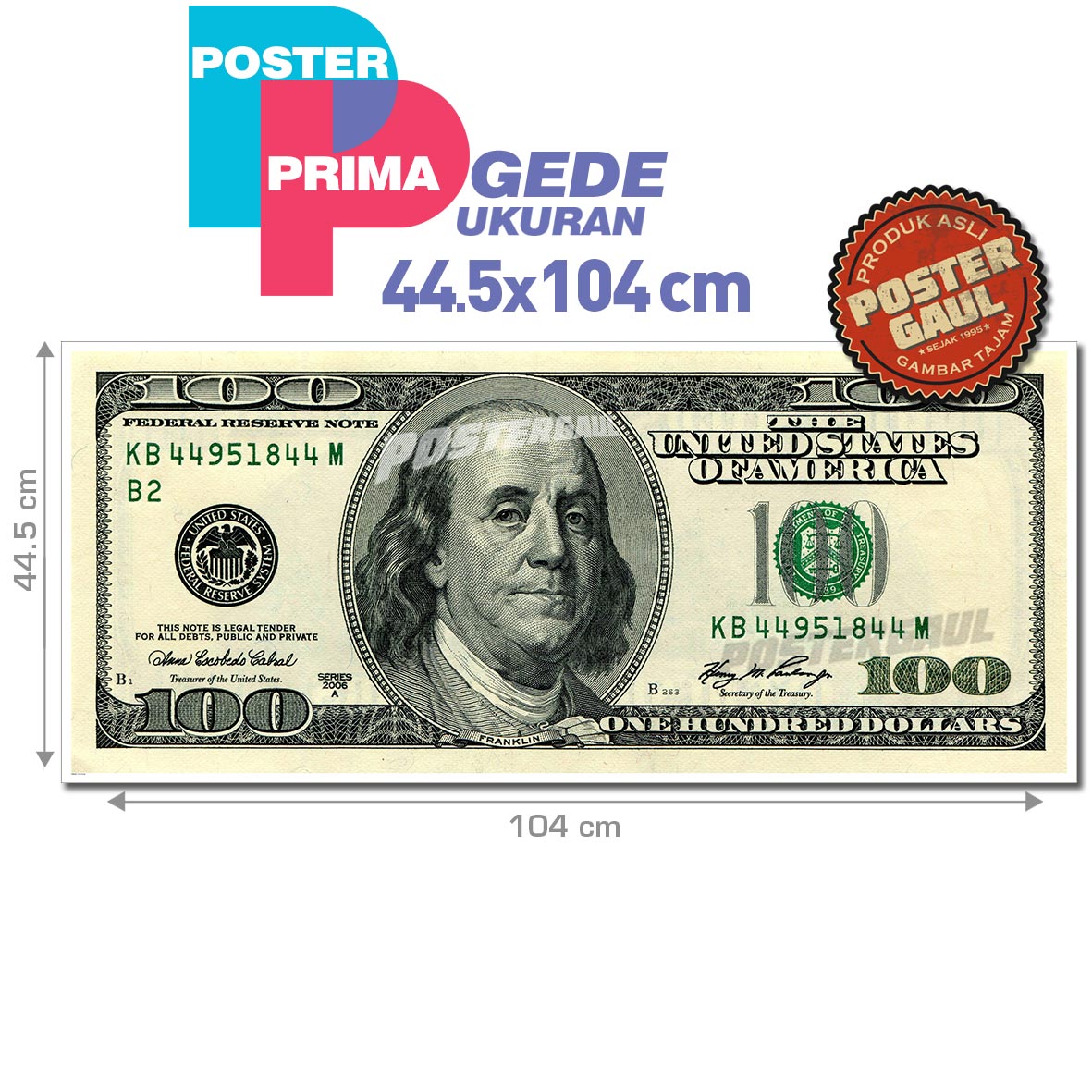 Poster Prima REPRODUKSI DOLLAR BILL #PTUK04 - ukuran 44.5 x 104 cm ...