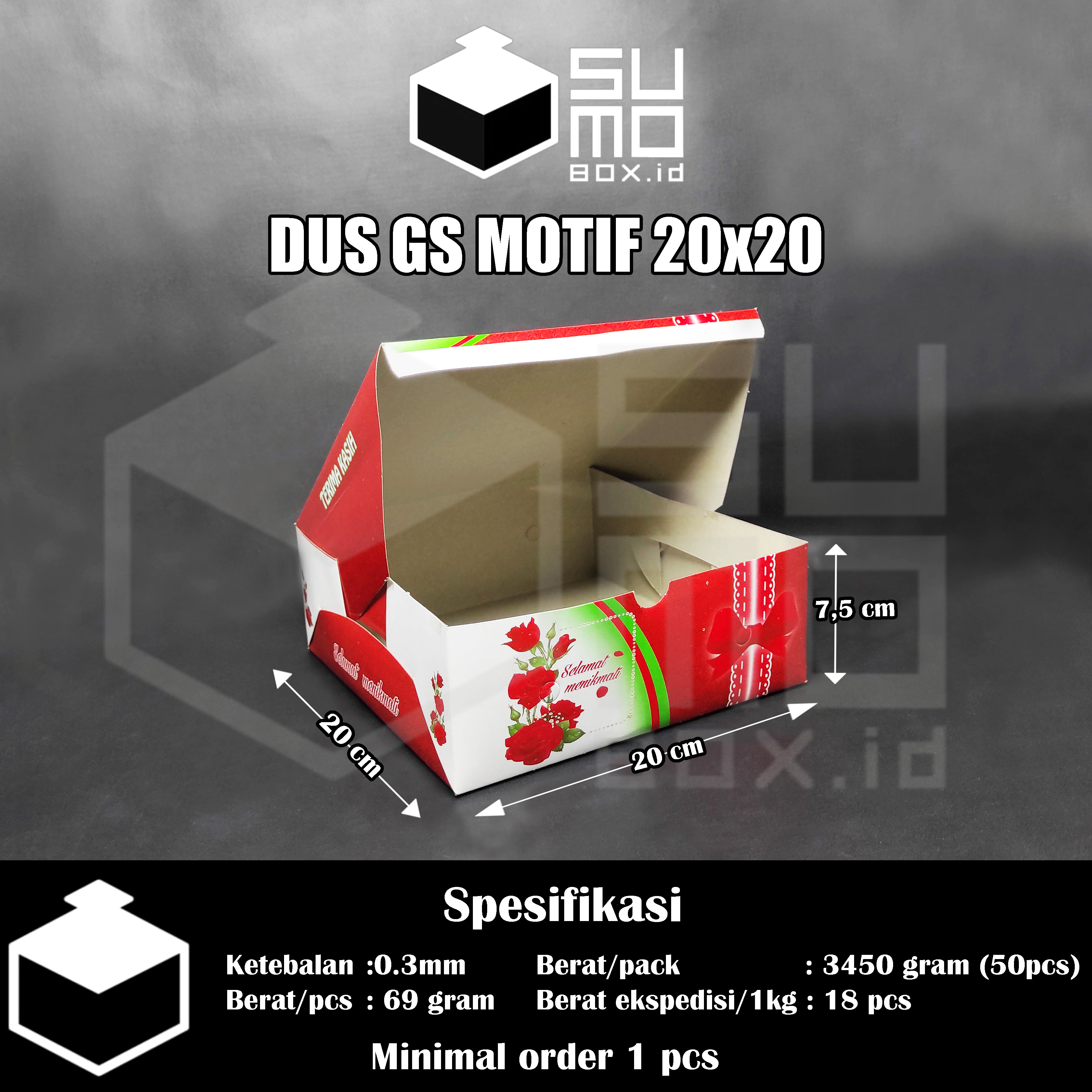 [ISI 25 PCS] Dus kotak GS motif bunga 18x18 20x20 / dus kue snack box ...