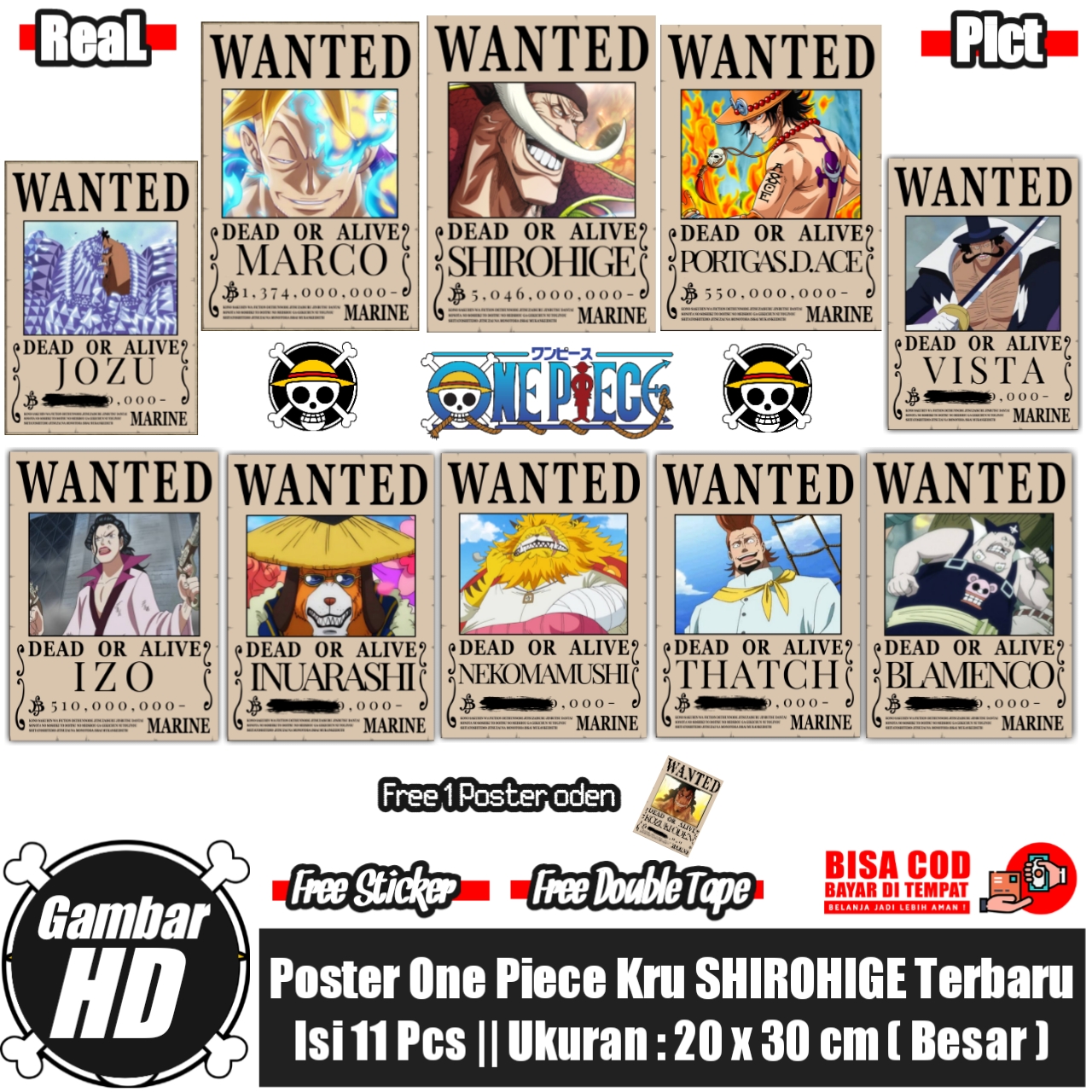 Poster dinding One Piece Bounty KRU SHIROHIGE Terbaru - Isi 11 Pcs ...