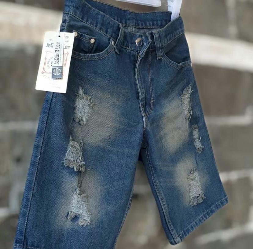 Celana Pendek Jeans Sobek Robek Dengkul Lutut Pria Laki Cowok Cowo ...