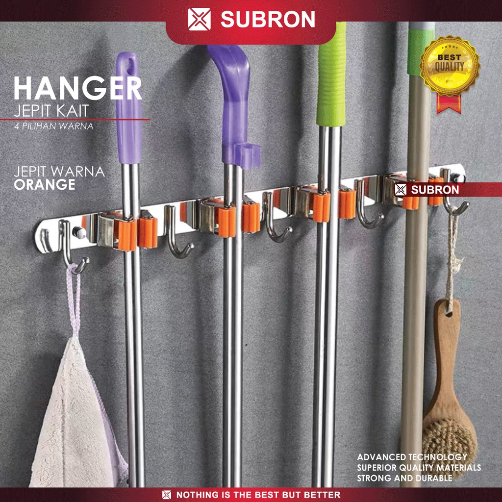 SUBRON Hanger Jepit 3 Kait Stainless Gantungan Pel Sapu Sikat Kapstok ...