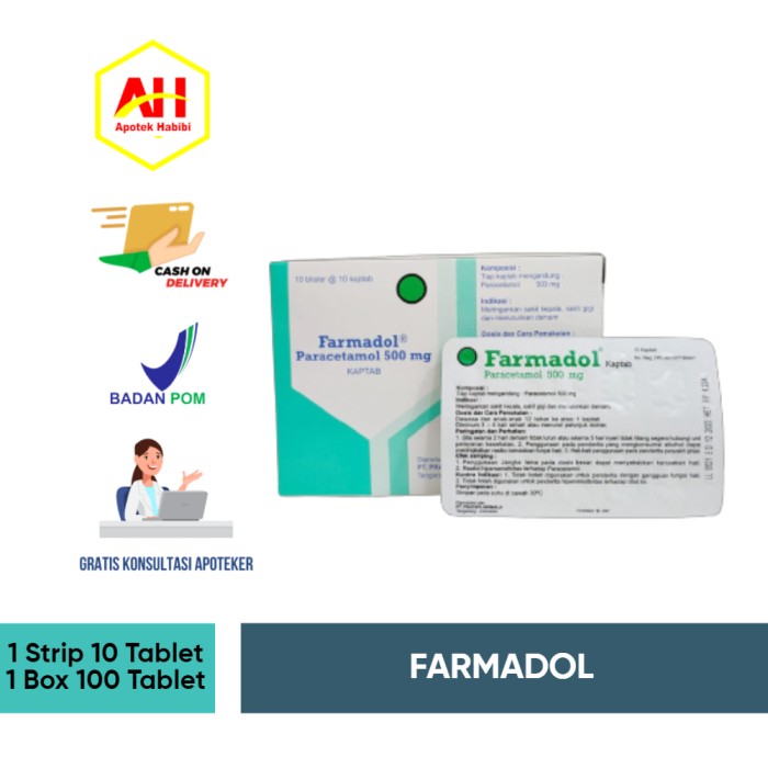 FARMADOL PARMADOL VARMADOL TABLET 500MG BOX 10 STRIP 100 TABLET ...
