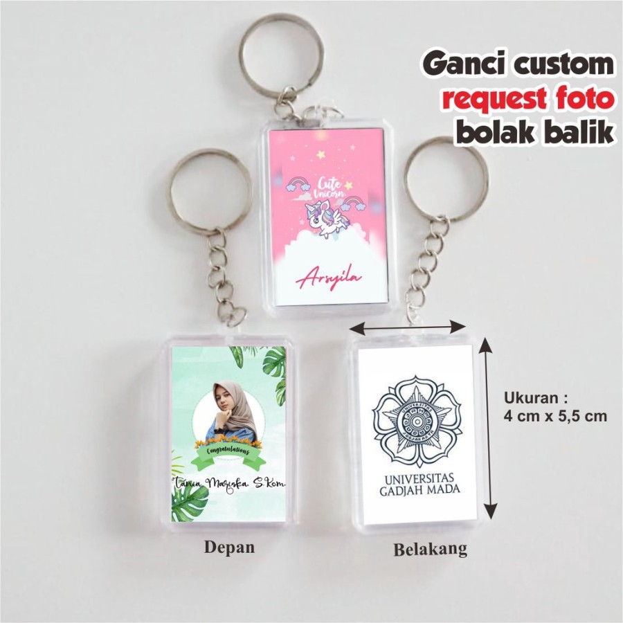 Gantungan Kunci Ganci Akrilik Insert Paper Kotak 2 Sisi Hadiah Custom ...