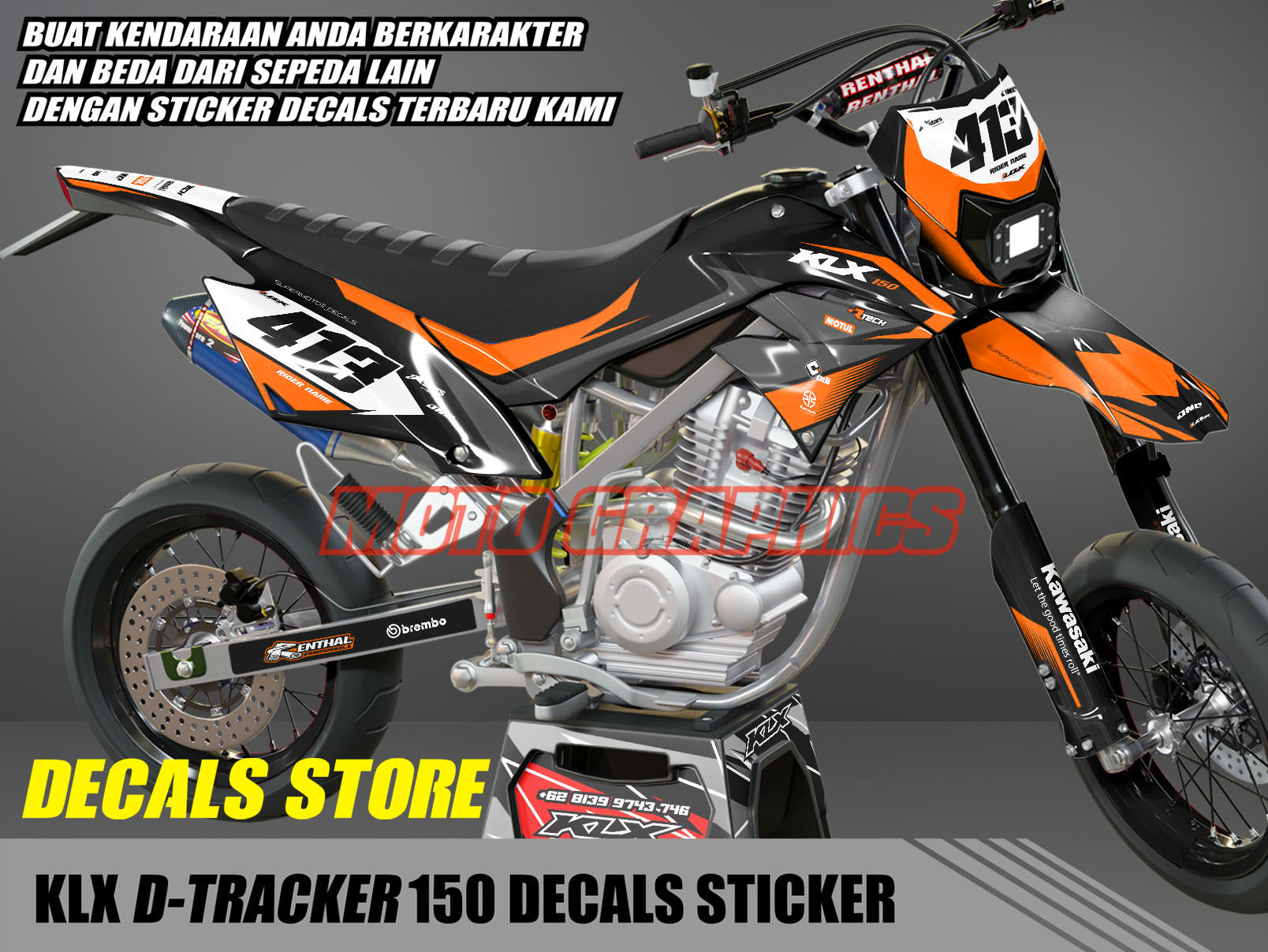 𝐃𝐞𝐜𝐚𝐥 𝐊𝐋𝐗 𝐃-𝐓𝐫𝐚𝐜𝐤𝐞𝐫 #413 RIDER NAME KLX DTRACKER 2020 BLACK | Lazada ...