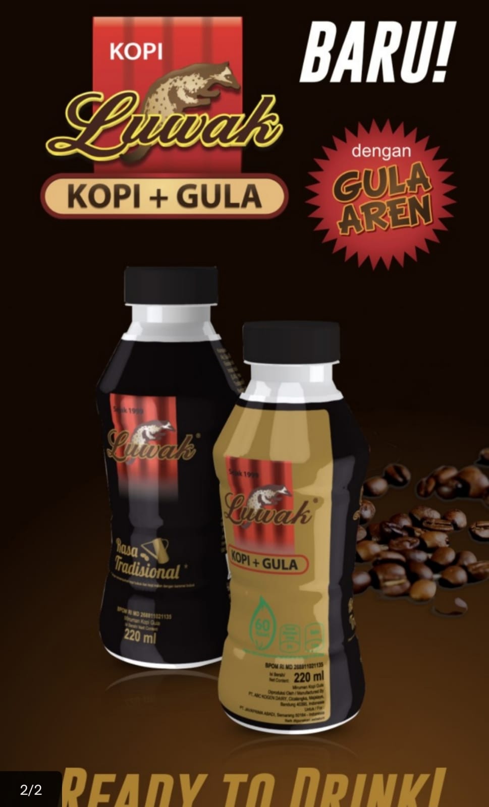 Kopi siap minum luwak hitam botol kopi + gula ( per 1 PC) kopi enak dan ...