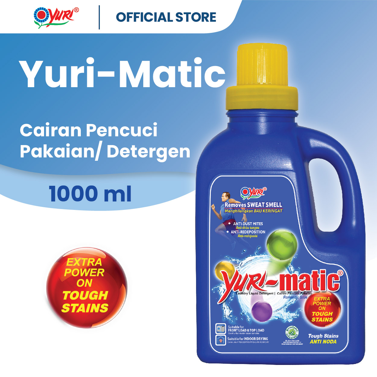Yuri-matic Detergent Cair Tough On Stains Romantic Blue 1 Kg | Lazada ...
