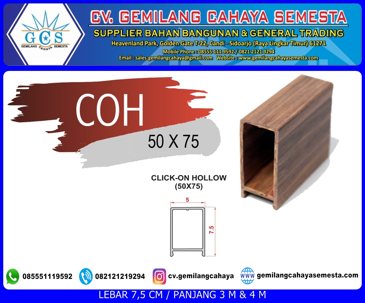 C.0.H 50x75 ( Click On Hollow ) Duma Panel (4 meter) Plafon / Dinding ...