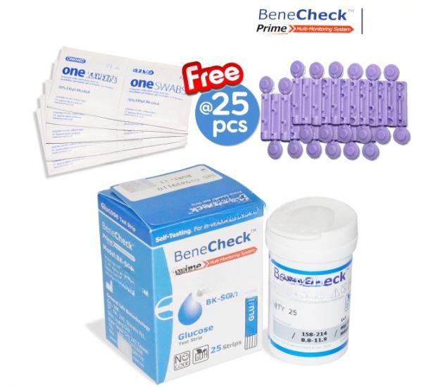 Strip Benecheck PRIME Gula Darah Glucose Free Alkoho swab dan Lancet ...