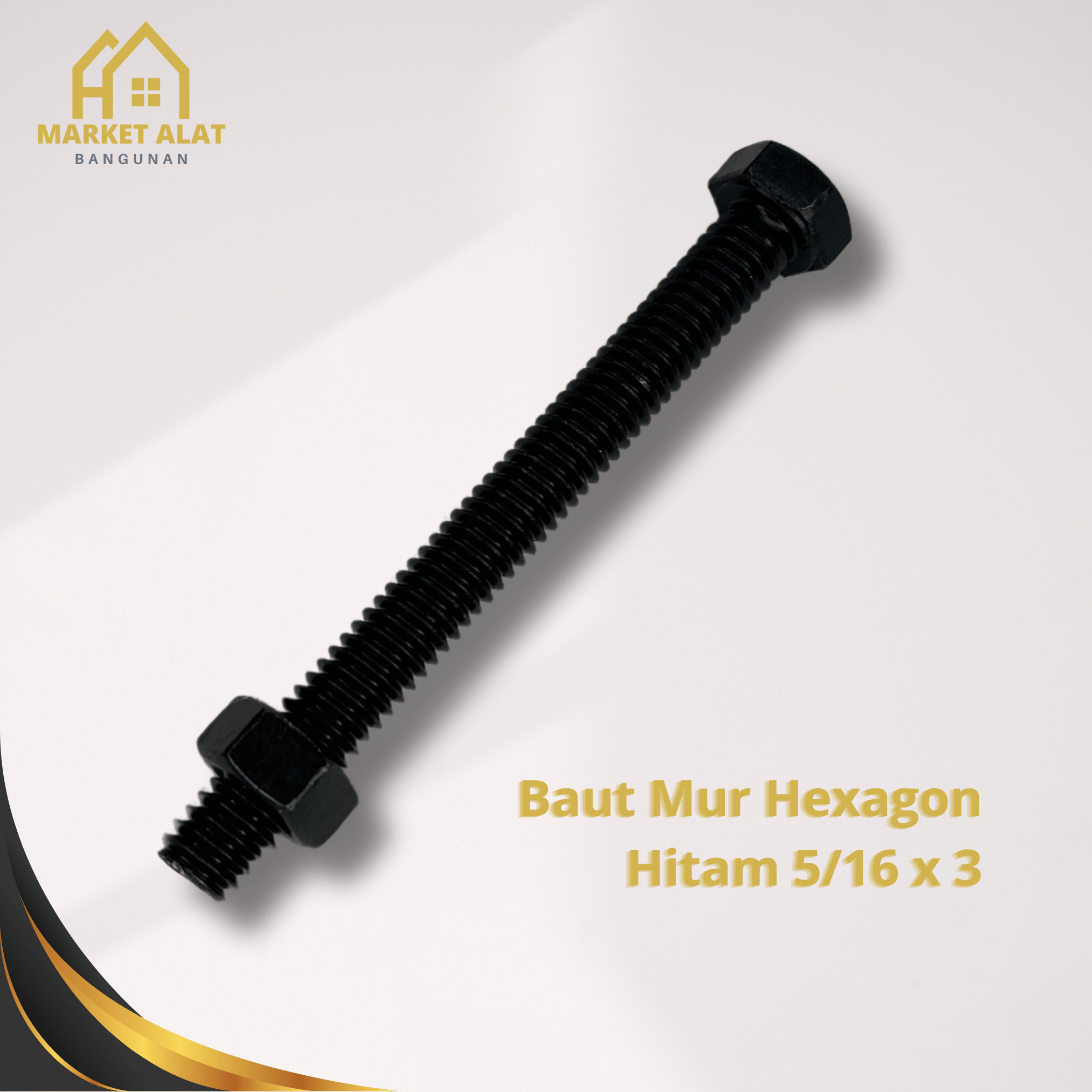 Baut Mur Hexagon 5/16 x 3 UNC Baja Hitam 8.8 Kunci 12 / Full Set Baut ...
