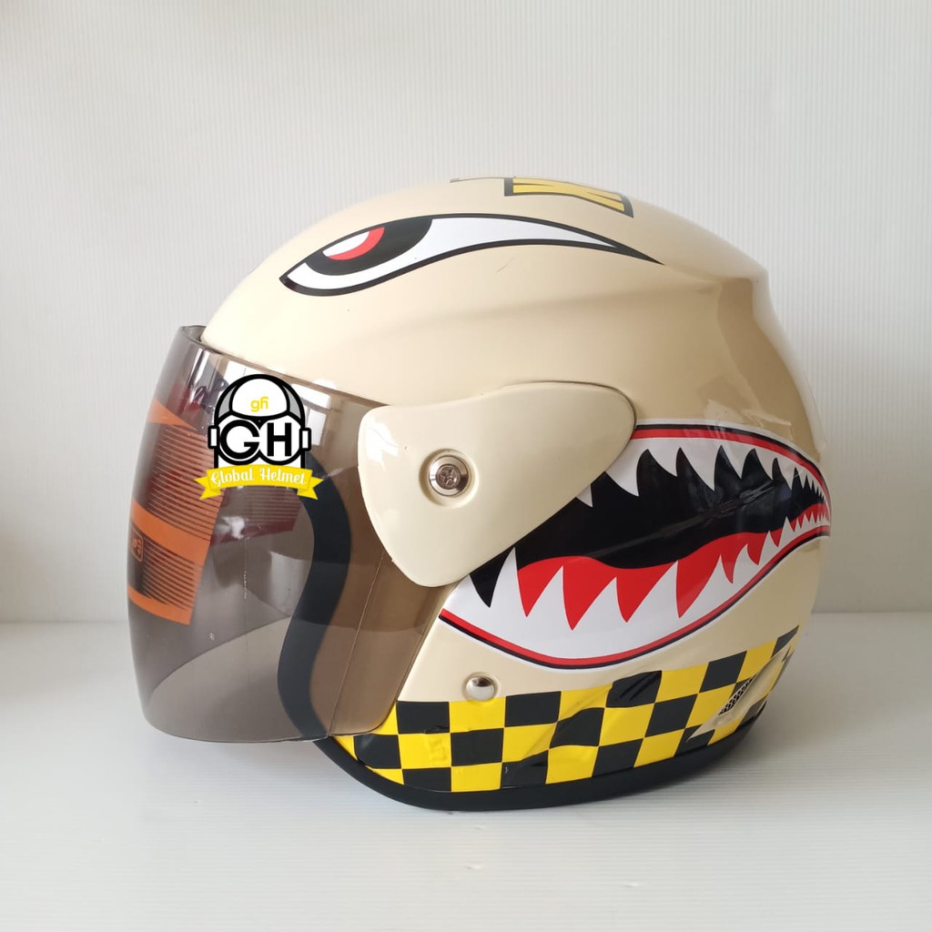 9.9 HELM EVOLUTION SHARK WARHAWK CREAM HALF FACE MODEL GM | Lazada ...
