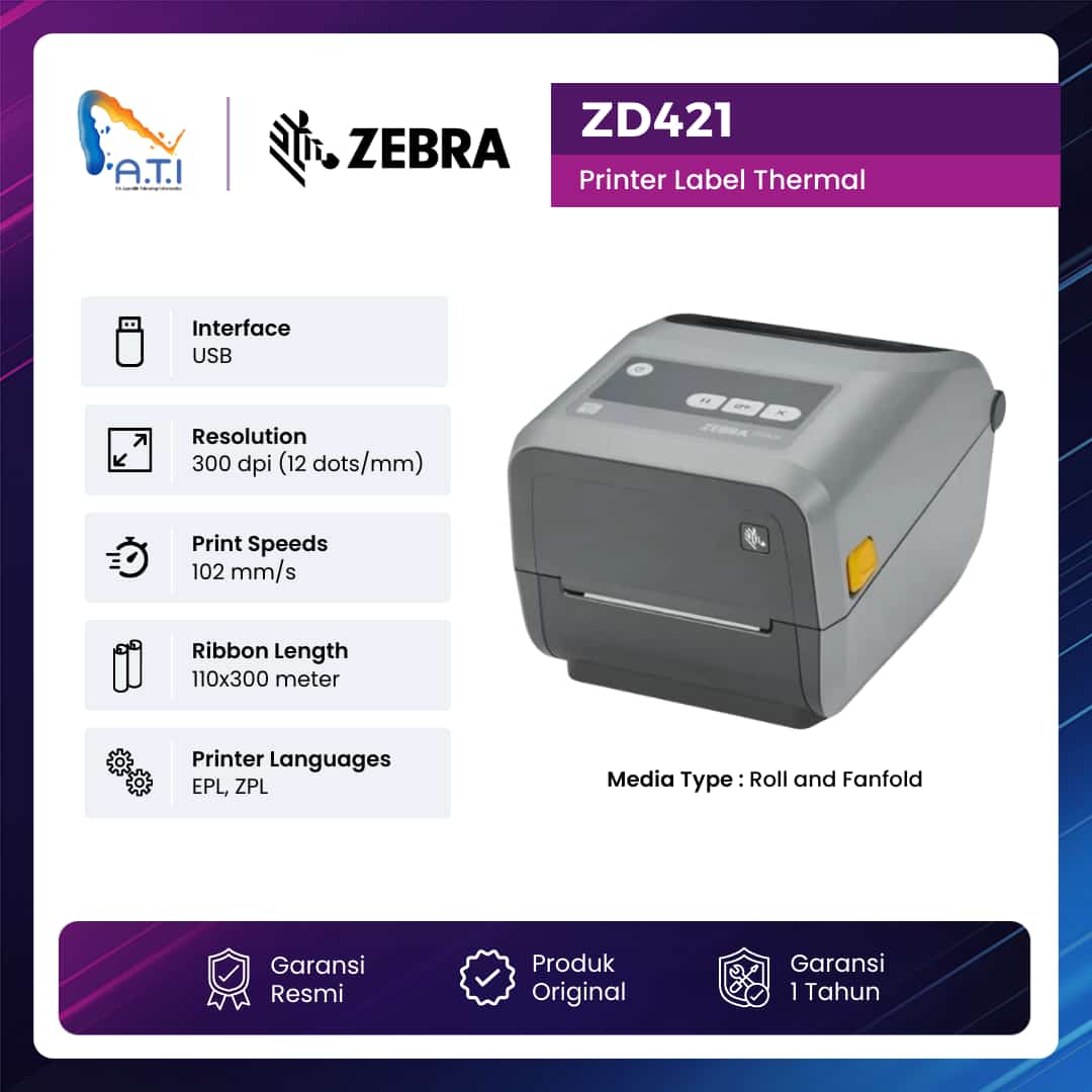 Printer Sticker Label Barcode Zebra ZD421 2in1 Direct USB 300 DPI ...