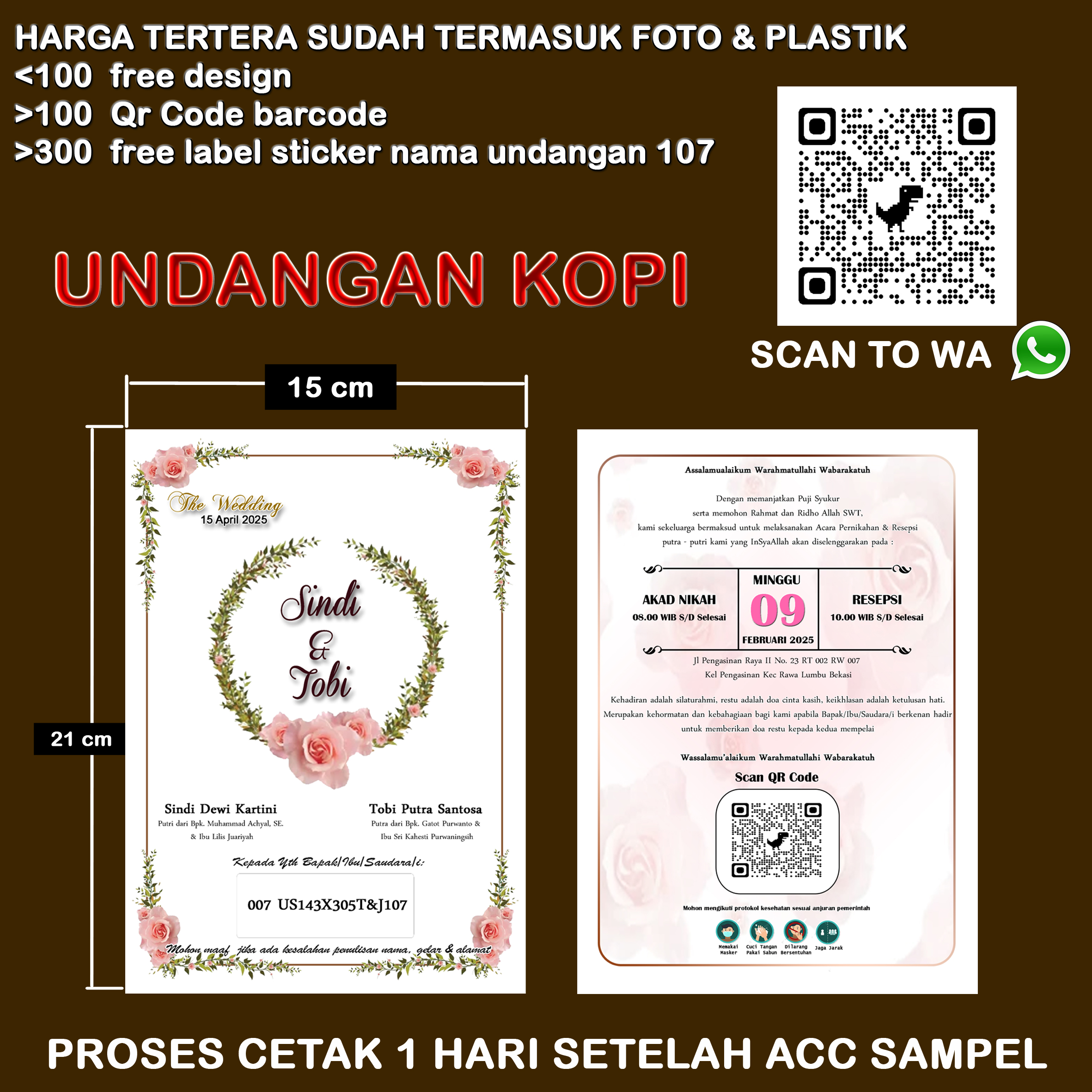 ( PER 50 PCS ) UNDANGAN MINI AKAD 007 1LEMBAR BOLAK BALIK UNDANGAN KOPI ...