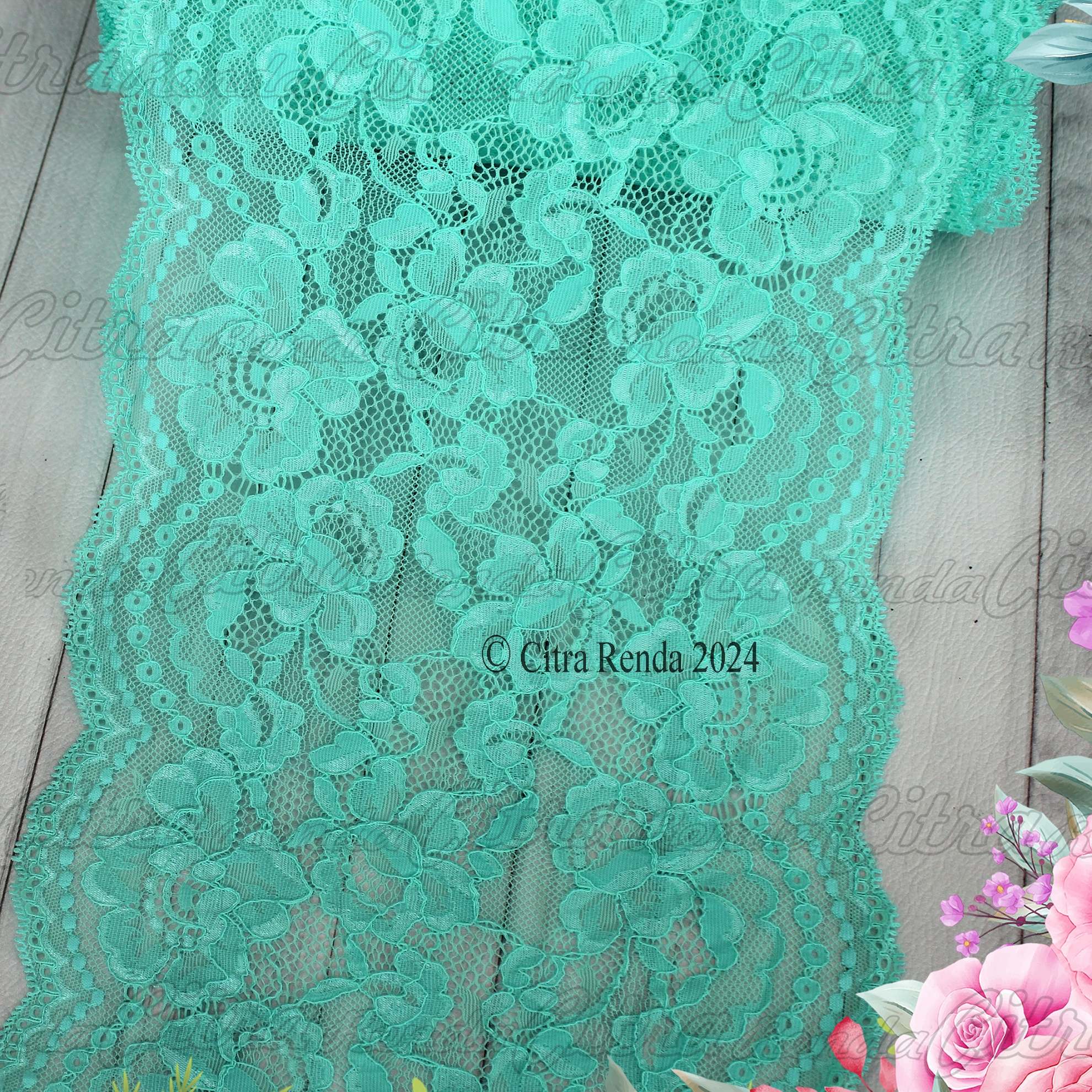 (Per Meter) RDS465 Renda Stretch Cantik / Renda Karet Cantik Biru Tosca ...