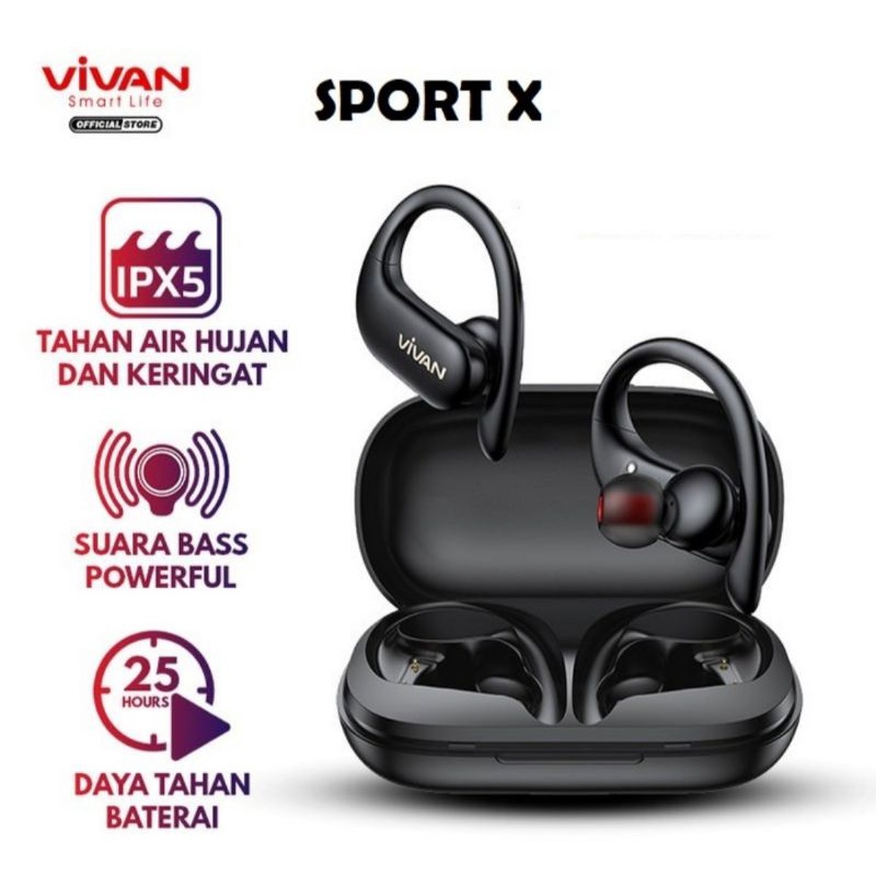 HEADSET Vivan Sport X TWS Bluetooth 5.0 Waterproof IPX5 25 Hours Play ...
