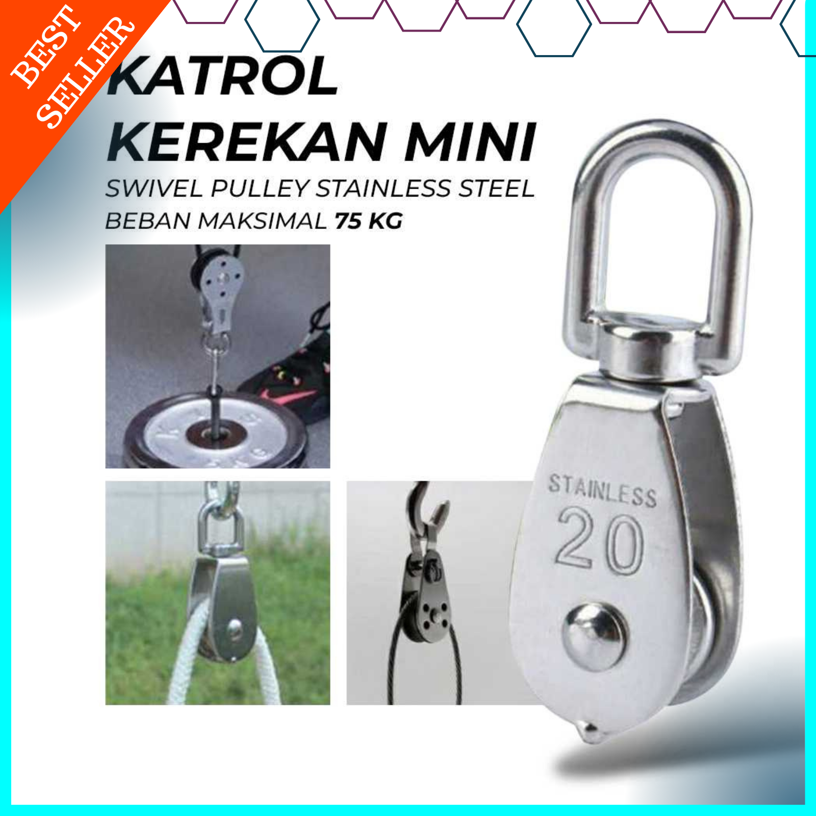 ASOL Katrol Kerekan Mini Serbaguna Swivel Pulley Stainless Steel / alat ...