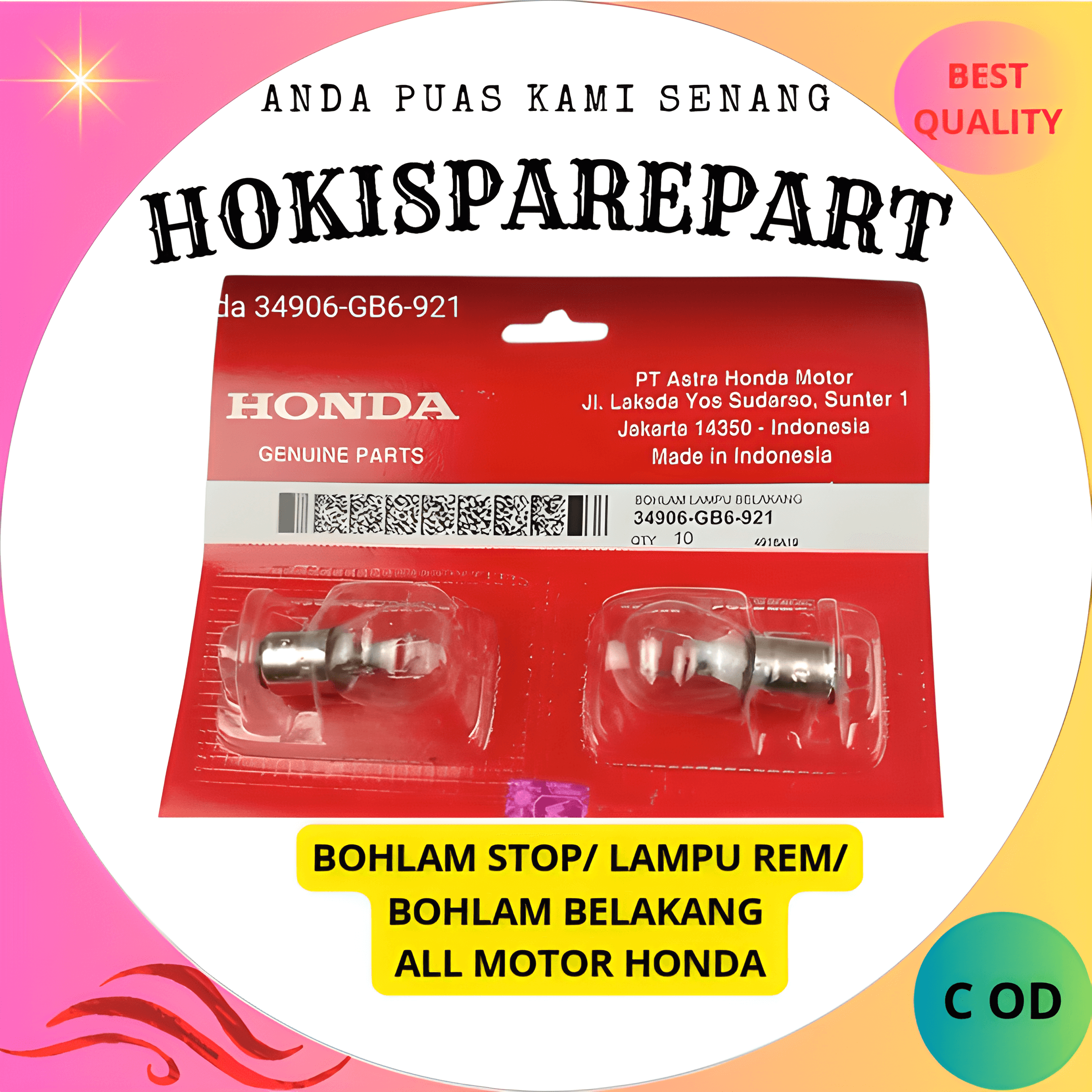 BOHLAM REM/ LAMPU REM/ BOHLAM REM BELAKANG ALL MOTOR HONDA KUALITAS ORI ...