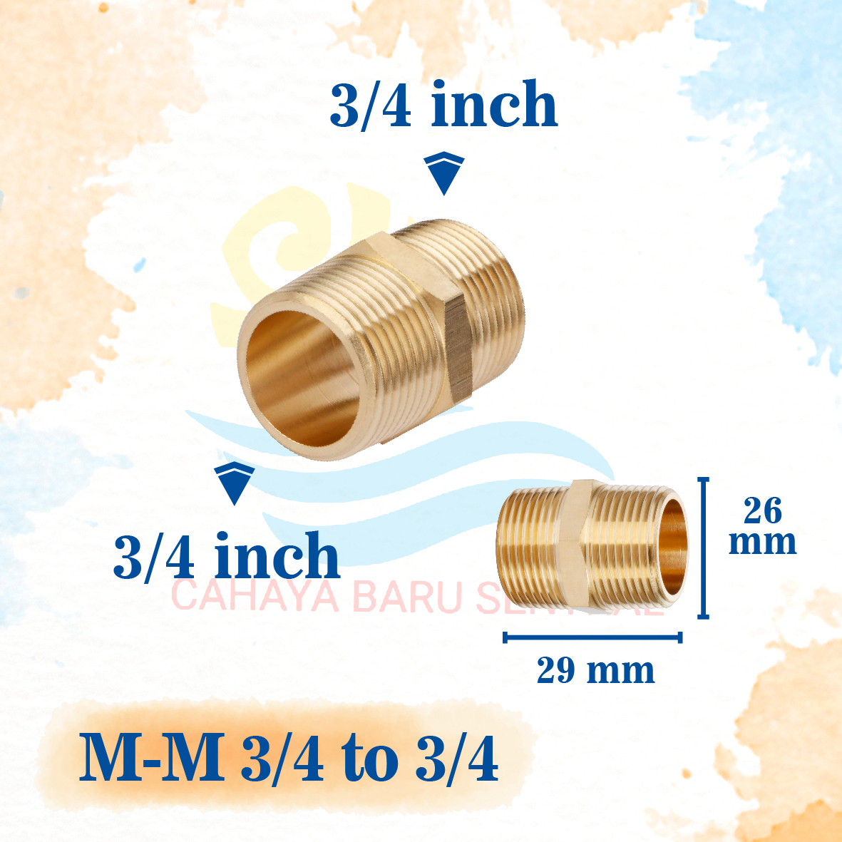 Double Neple Kuningan 1/2" 1/8" 1/4 3/8 3/4 MALE TO MALE Dobel Nepel ...