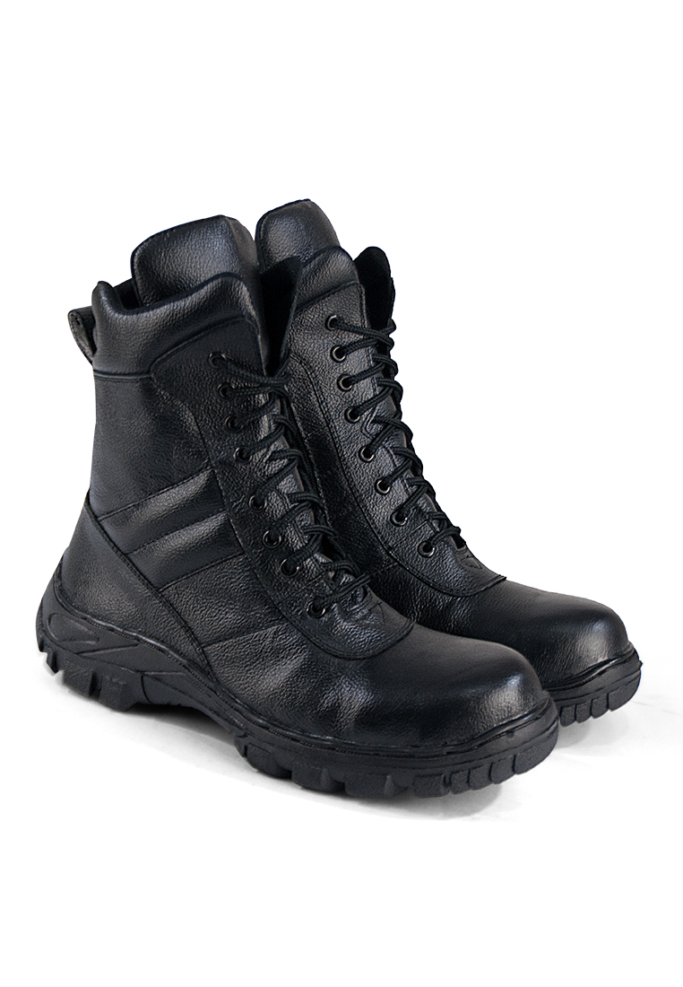 Sepatu Boot Safety Kulit Sapi TNI Polisi pelindung besi CBR SIX hitam ...