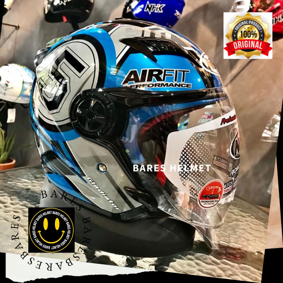 Helm Nhk Gladiator Jumper Blue Silver Black Half Face Double Visor ...
