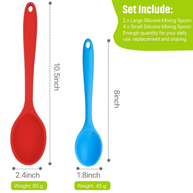 6 Pieces Silicone Mixing Spoons Set Nonstick Kitchen Cooking Spoons ...