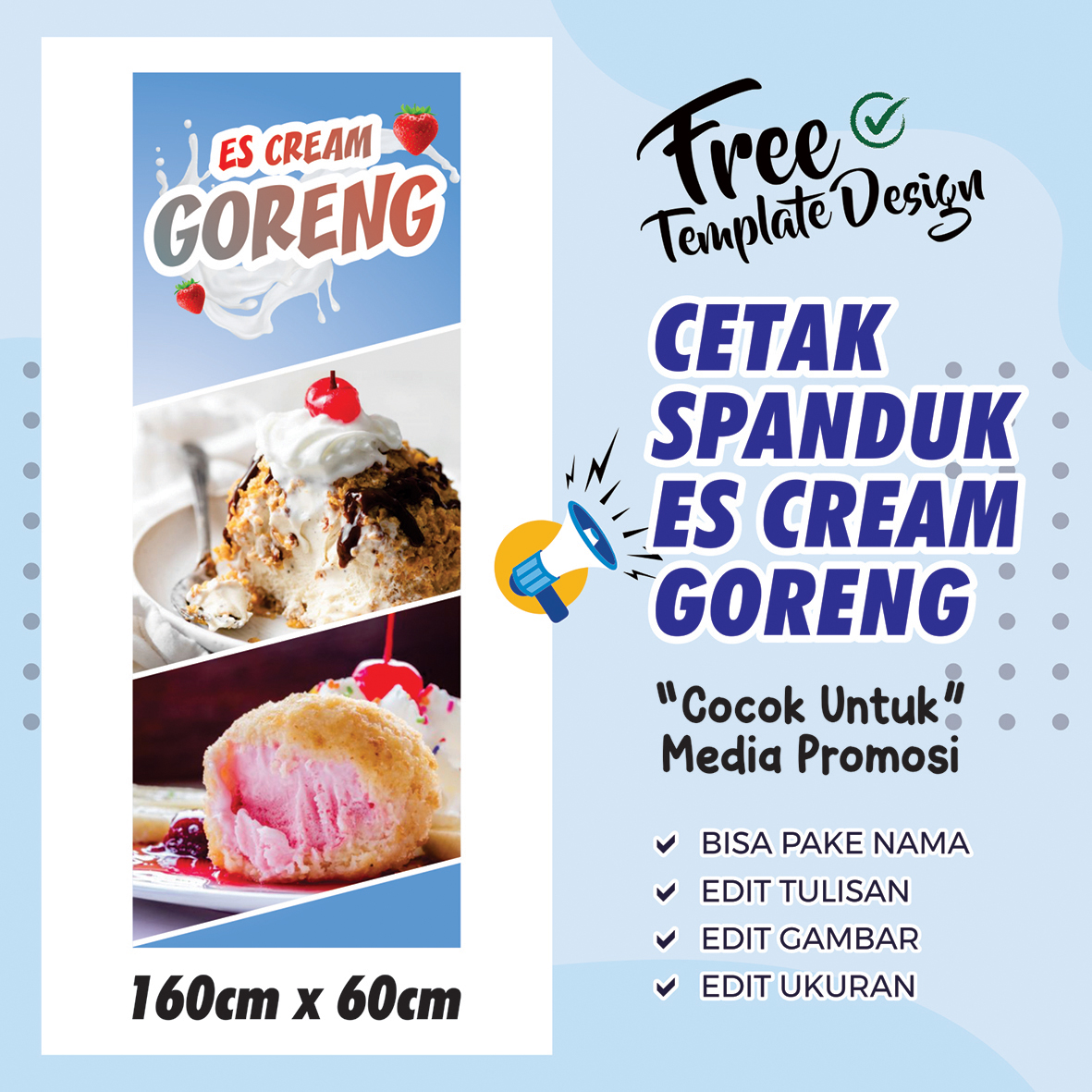 Banner Spanduk ICE CREAM GORENG 160 cm X 60 cm BISA DI EDIT | Lazada ...