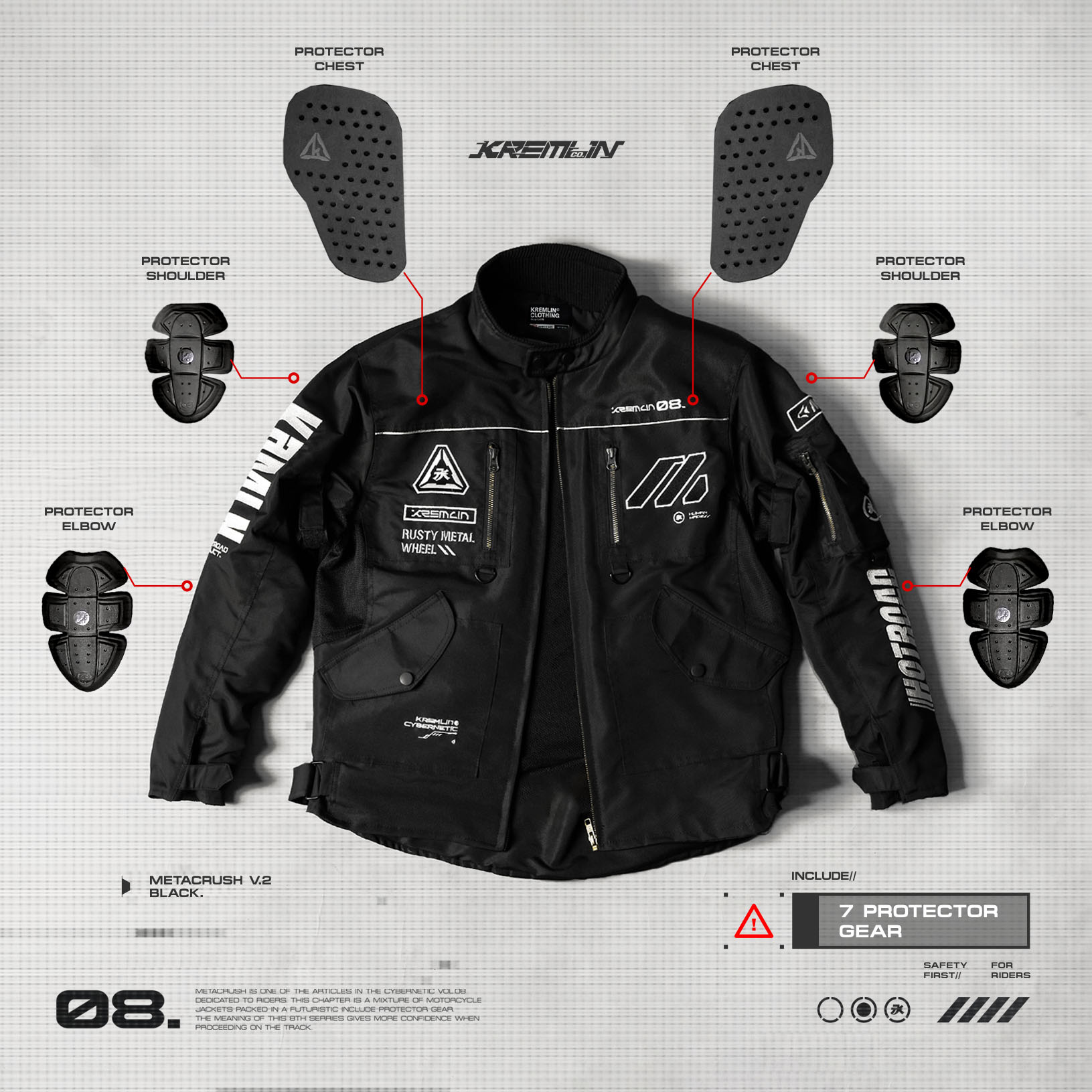 KREMLIN Jacket Black Biker Cyberpunk Motor - METACRUSH V.2 - HITAM ...