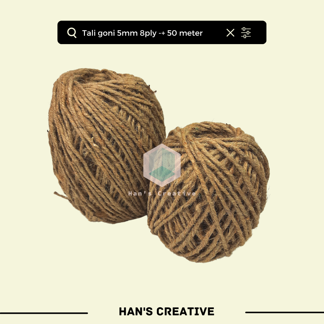 Tali goni tali rami jute yarn 4ply 4mm dan 8ply 5mm roll ikat besek ...