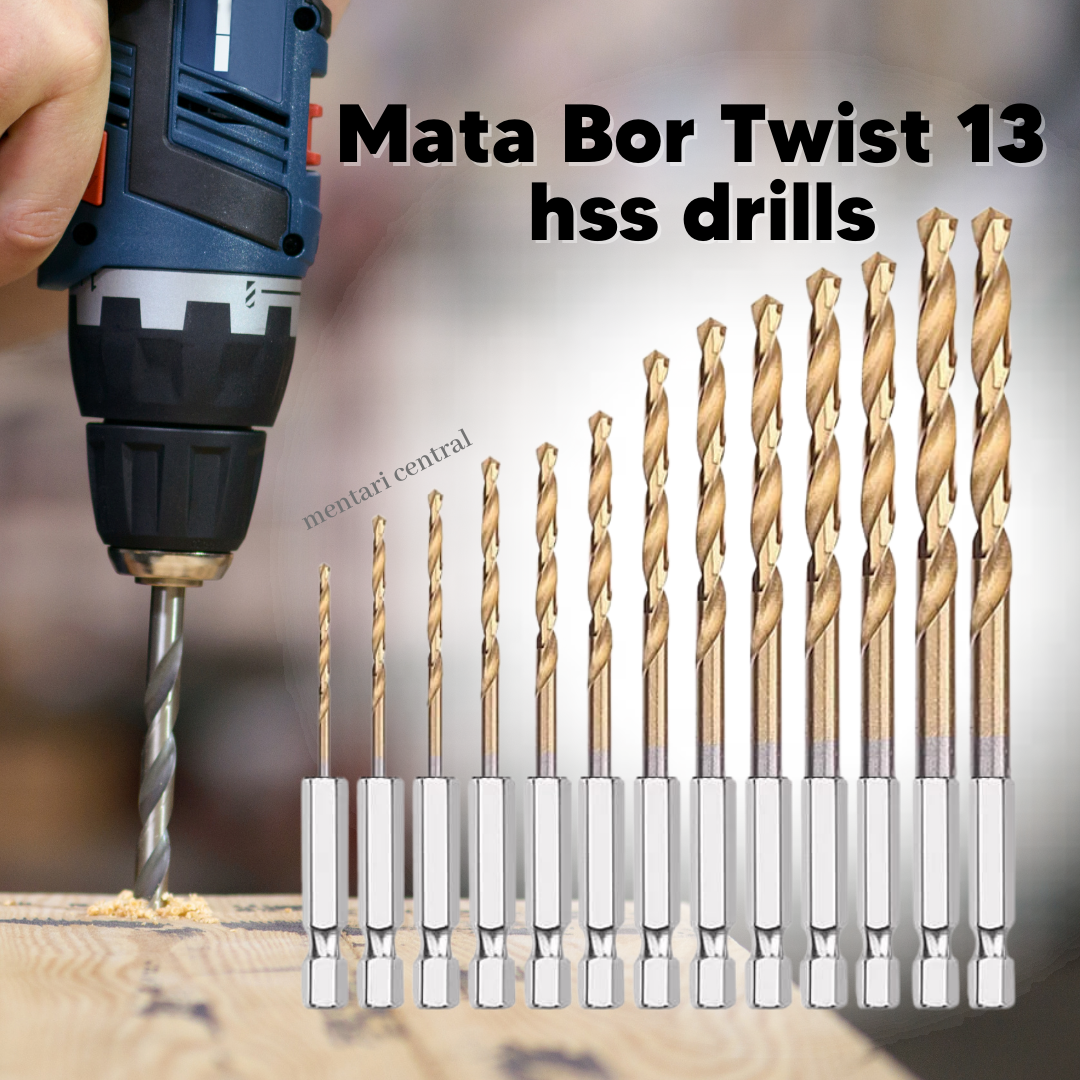 Mata Bor Set 13 PCS Power Drill Besi Baja Steel Titanium Hex Shank Kayu ...