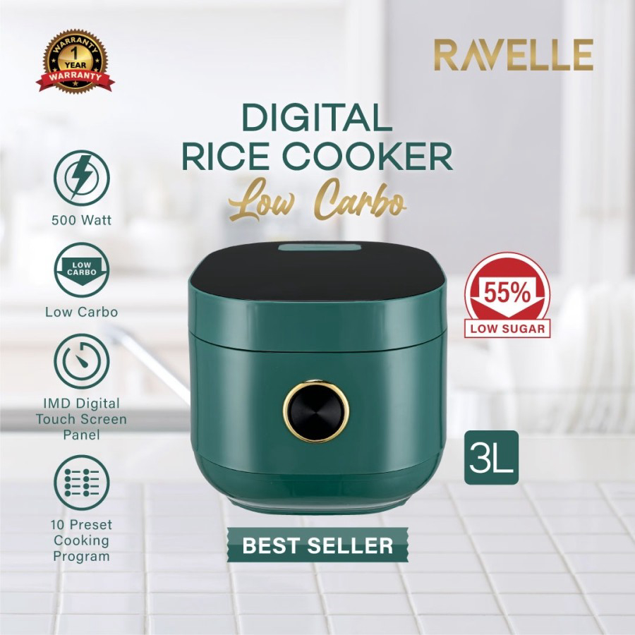 Rice Cooker Digital RAVELLE JADE GREEN Magic Com 3 Liter - Low Carbo ...