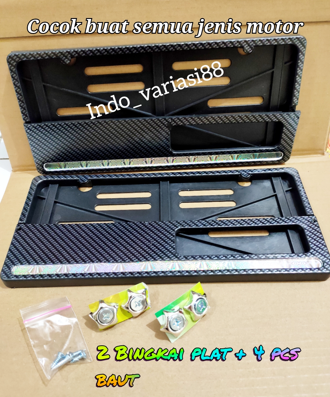 bingkai plat motor / cover plat nomor carbon bonus baut bintang 4 buah ...
