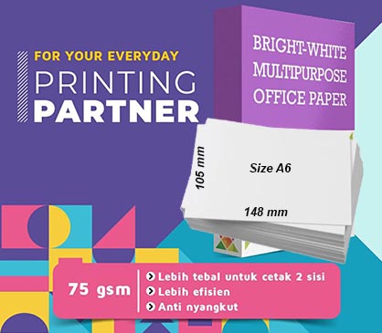 G100 - Kertas HVS Ukuran A4 & A6, 75 gr Bright -White Multipurpose ...