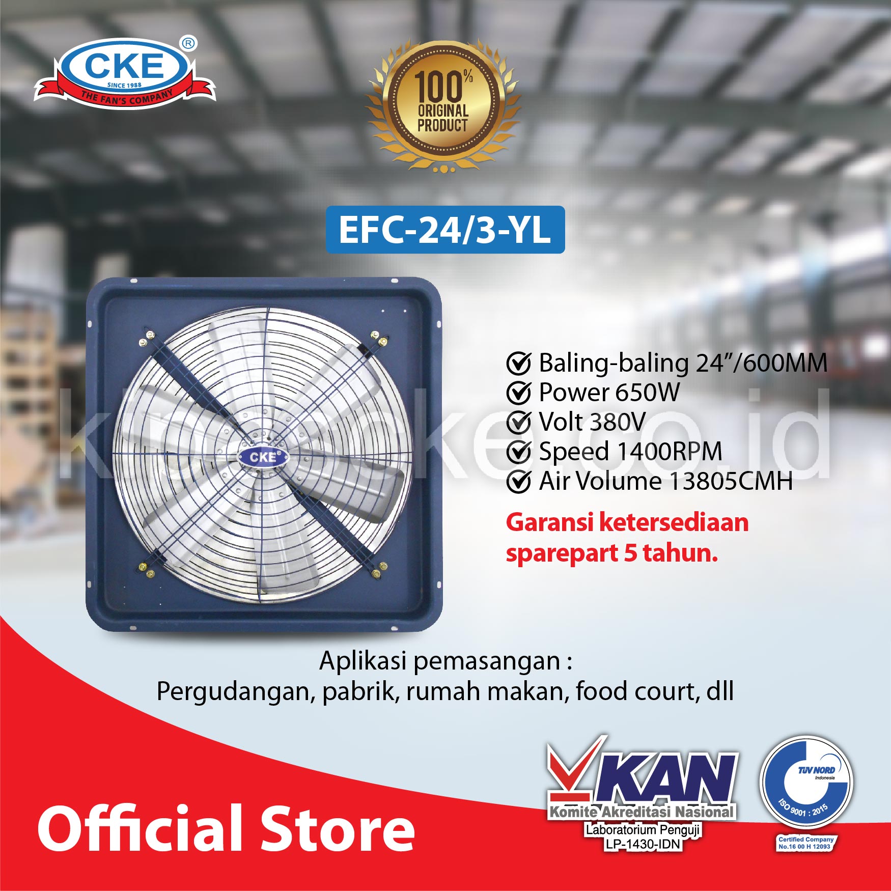CKE Exhaust Fan EFC 24 Inch 380V INDUSTRI Exhaust Dinding Blower Exhaust fan/ exhaust dinding ...