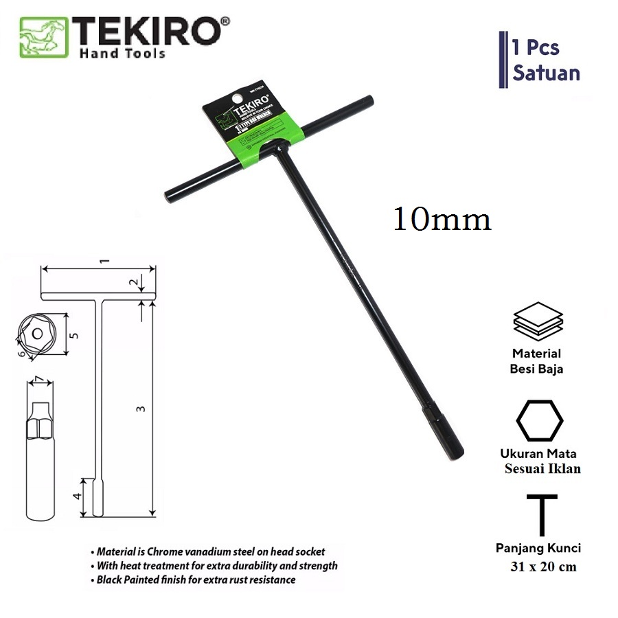 TEKIRO Kunci Sock T 10mm - Kunci Sok T Hitam 10 mm - Kunci T 10mm - T ...