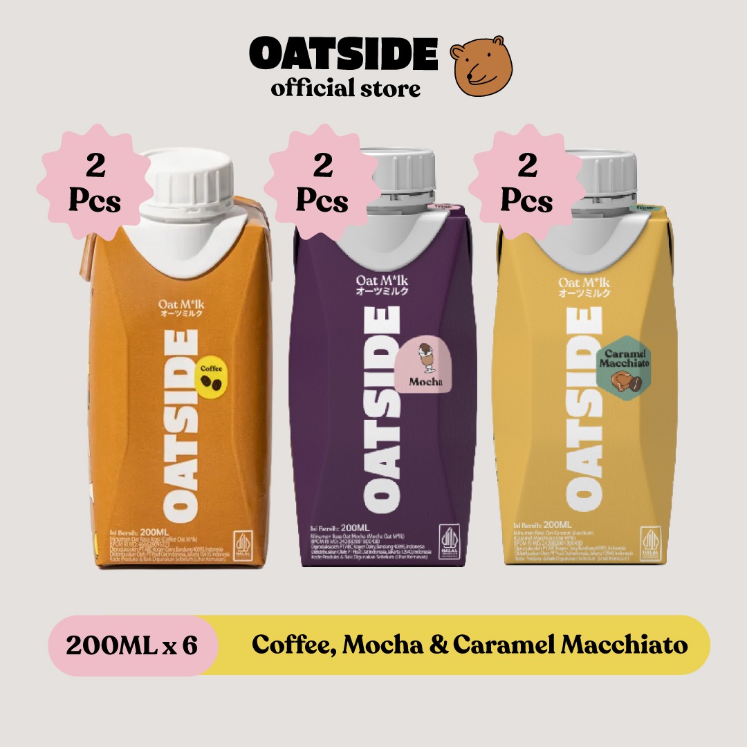 OATSIDE Mix Cap Oat Milk Coffee Caramel Macchiato Mocha 200ml (6pcs) (Kemasan Tutup Botol ...