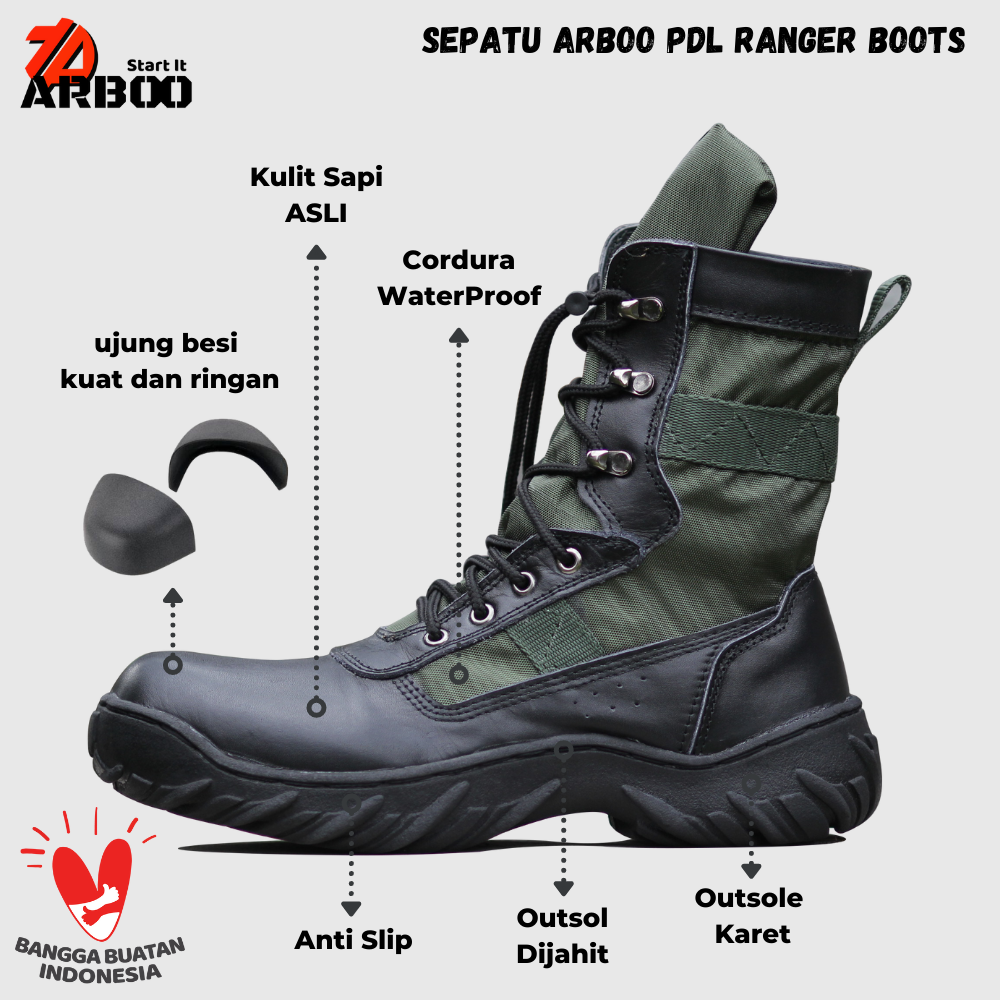 SEPATU BOOT SAFETY PDL COMANDO RANGGER KULIT SAPI KOMBINASI CORDURA BISA BAYAR DI TEMPAT ...