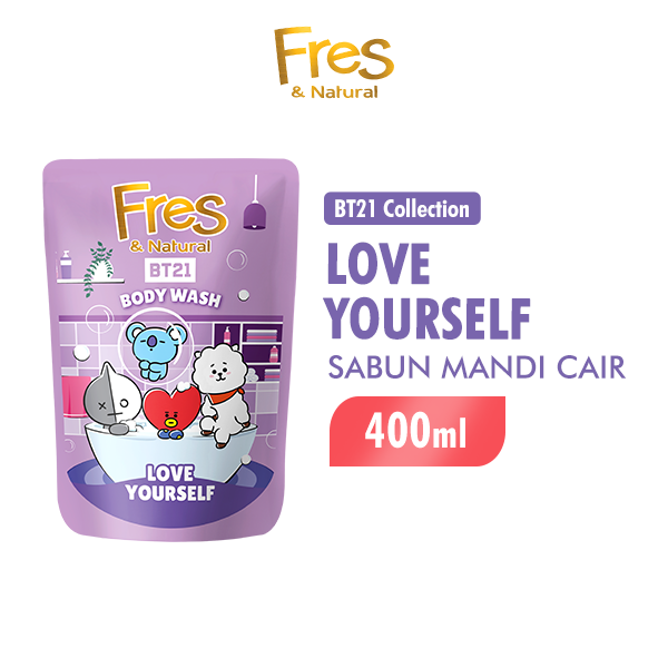 Fres & Natural Sabun Mandi Cair BT21 Love Yourself Pouch 400ml | Lazada ...