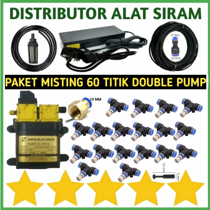PAKET MISTING 60 TITIK MIST NOZZLE POMPA DC SPRAY EMBUN SELANG PU 6MM ...