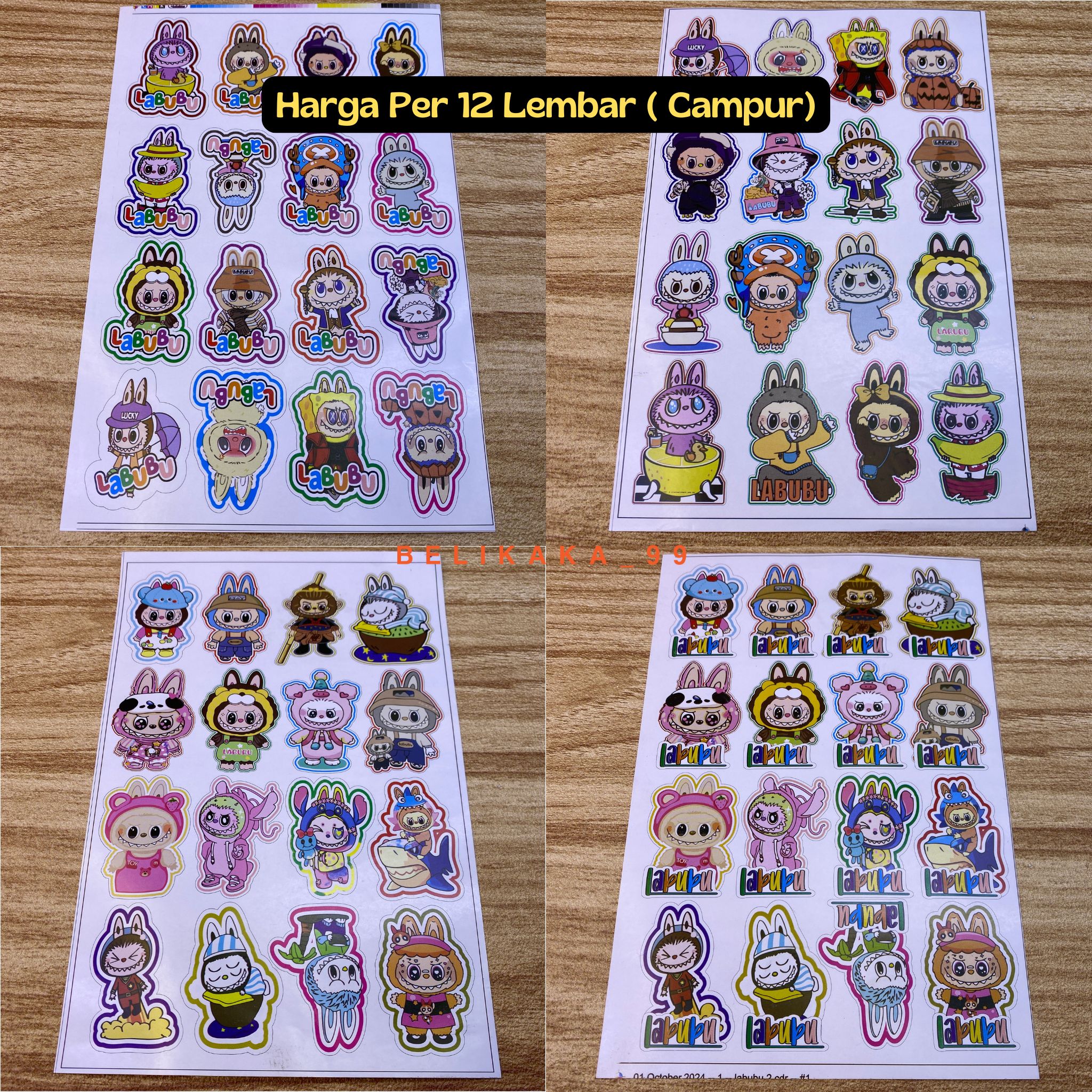 (12 LEMBAR) STICKER MINI KARAKTER KARTUN LABUBU / STIKER BUKU LABUBU ...