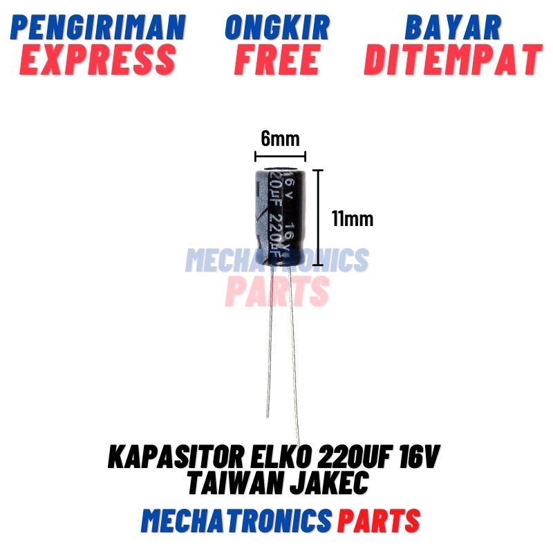 5 buah Kapasitor Elko 220uf 16V Taiwan Jakec Capacitor Electrolite Elco ...