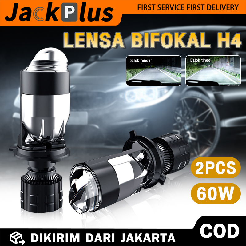 2 PCS 60W Lampu LED Projie H4 Mini Projector Lens Lensa Motor Mobil ...