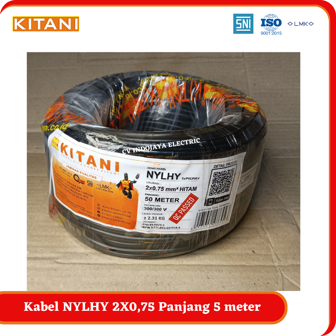 Kabel Serabut NYLHY 2x0,75 Kitani harga panjang 5 meter Kabel serabut ...