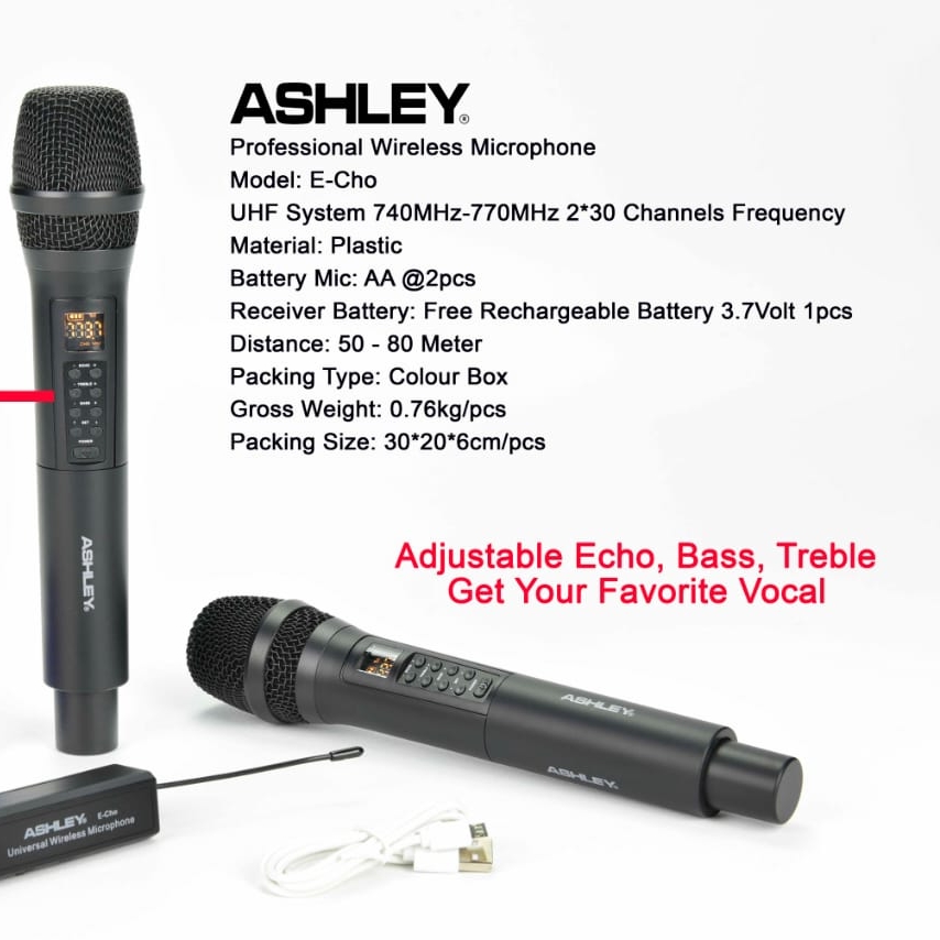 Mic Wirelles Ashley E-cho pengaturan bass treble dan Echo | Lazada ...