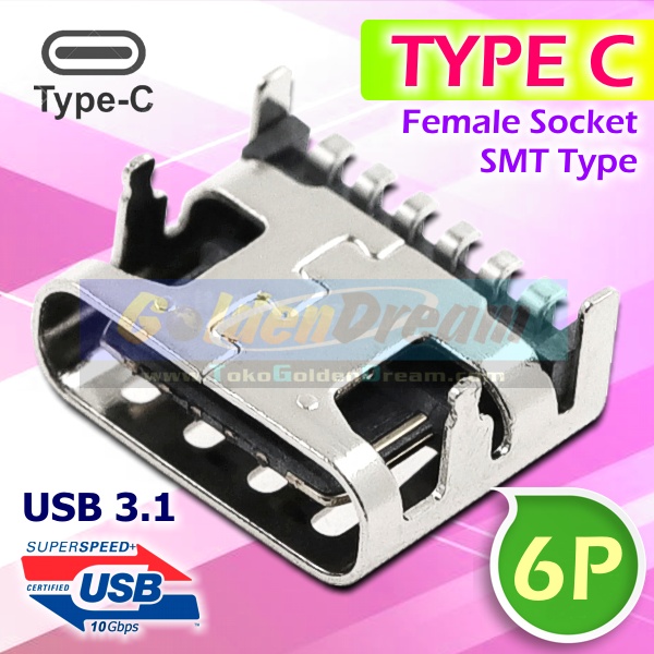 Soket Type C Female 6P USB 3.1 HD SMT Betina Connector Socket Tipe C | Lazada Indonesia