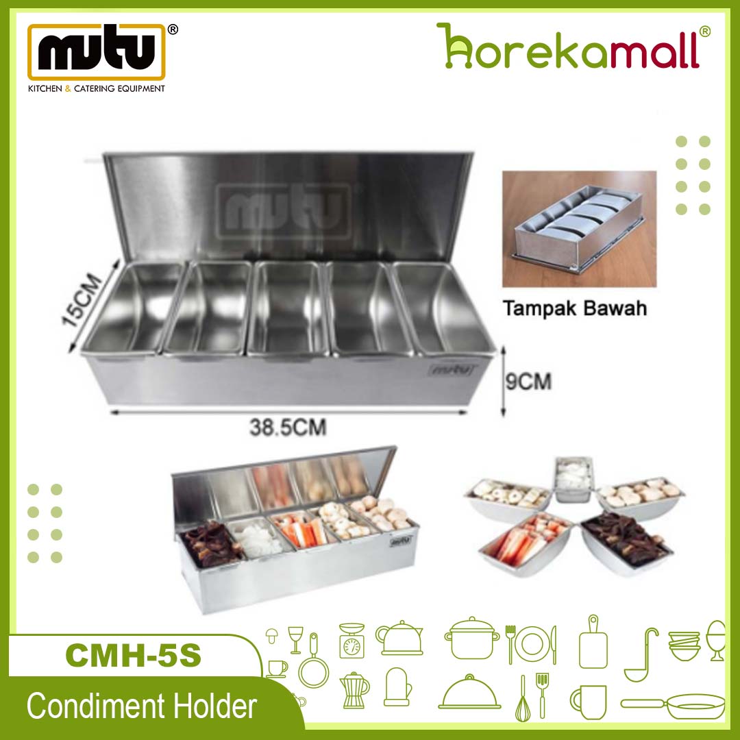 Tempat Topping / Wadah Bumbu 5 Ruang / Condiment Holder Stainless Steel ...