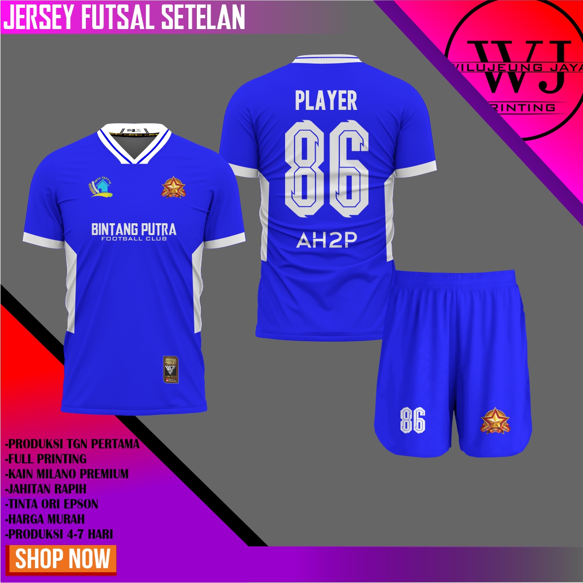 JERSEY FUTSAL FULL PRINTING COSTUM NAMA, LOGGO, NOMER DAN SPONSOR ...