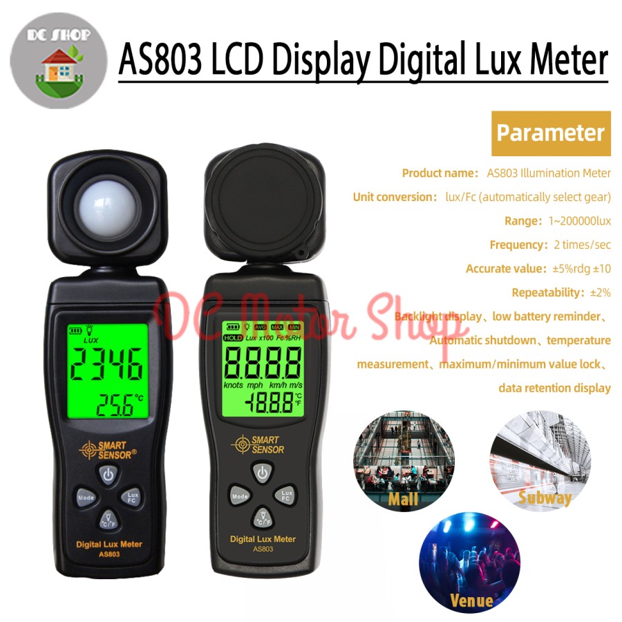 LCD Digital Lux Meter AS803 light meter luminance tester Smart Sensor ...